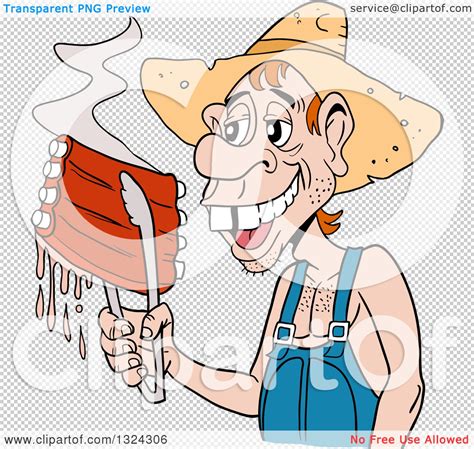Clipart Of A Buch Toothed Male Hillbilly Holding Juicy Bbq Ribs With