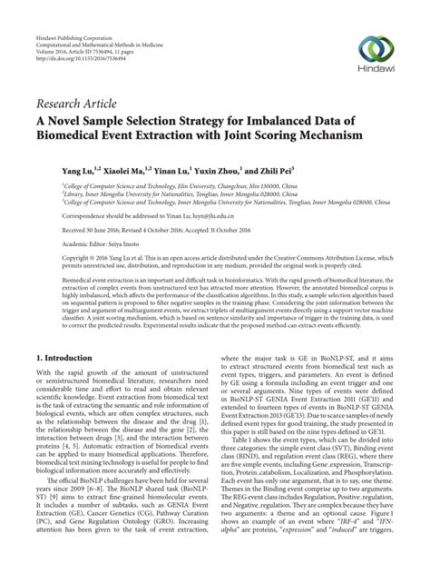 pdf a novel sample selection strategy for imbalanced data of biomedical event extraction with