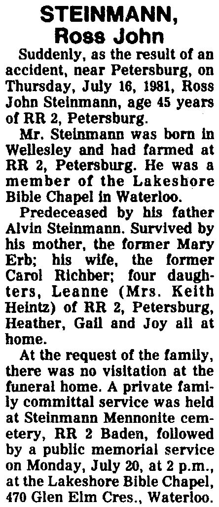 Ross John Steinmann 1935 1981 Mémorial Find a Grave