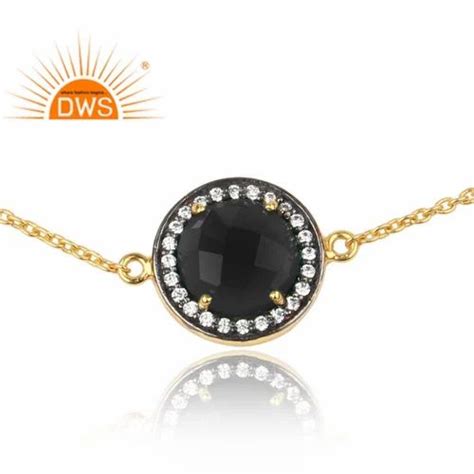 925 Sterling Silver 18k Gold Plated Natural CZ Black Onyx Gemstone