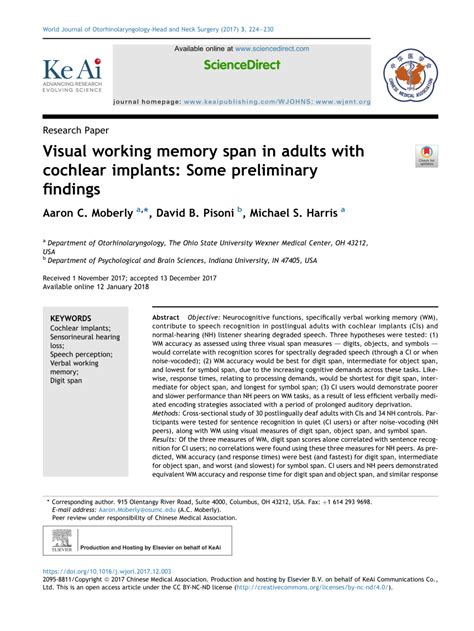 pdf visual working memory span in adults with cochlear implants some preliminary findings
