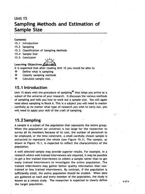 unit 15 sampling methods and estimation of sample size pdf pdf sample size determination