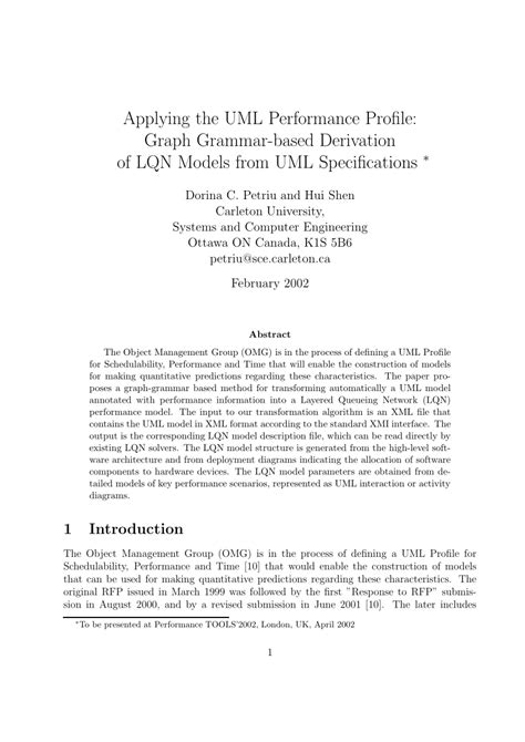 pdf applying the uml performance profile graph grammar based derivation of lqn models from