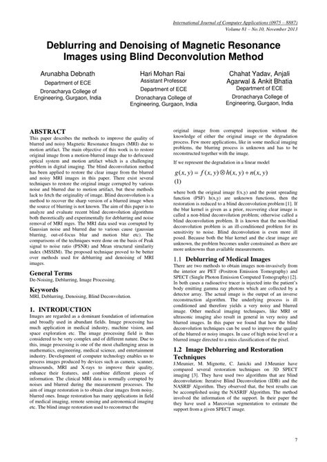 pdf deblurring and denoising of magnetic resonance images using blind deconvolution method