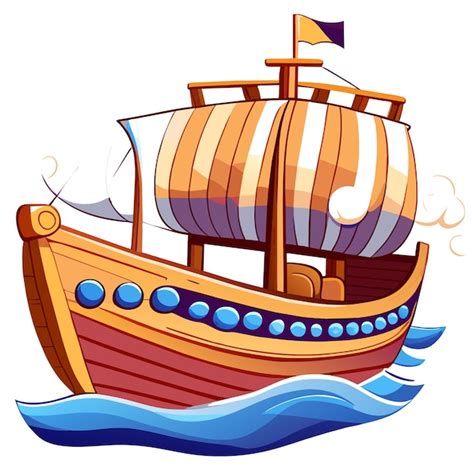 Encantador barco de madera ilustración de dibujos animados veleros