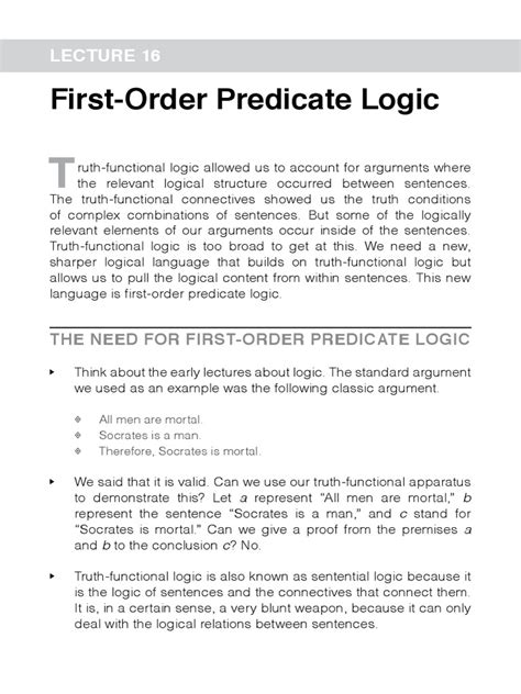 topic 16 first order predicate logic pdf logic first order logic