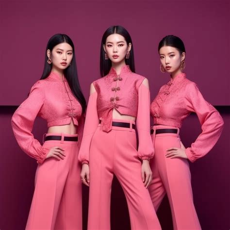 Premium AI Image Three Women In Pink Outfits Posing In Front Of A