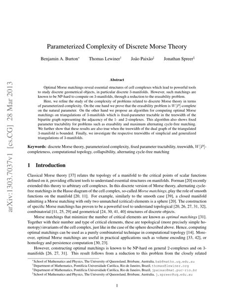 pdf parameterized complexity of discrete morse theory