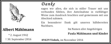 Traueranzeigen von Albert Mählmann om trauer de