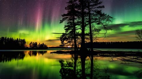Premium AI Image A Green And Purple Aurora Lights Up The Sky Over A Lake