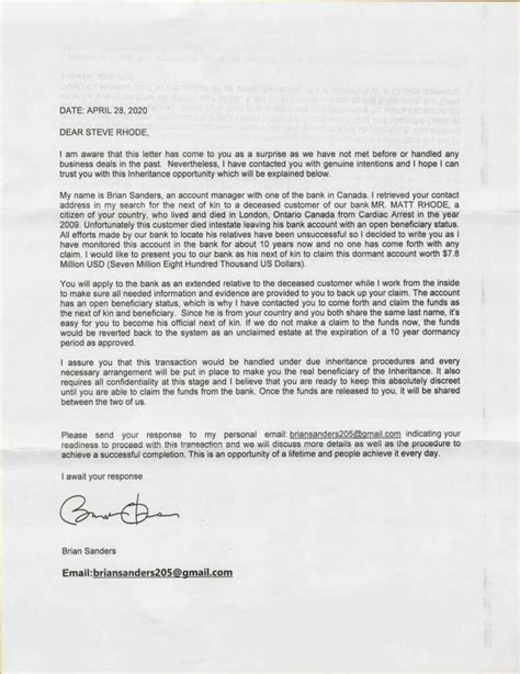 Proof Inheritance Letter Sample