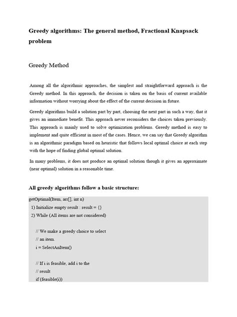 4 4 greedy algorithms the general method fractional knapsack problem pdf