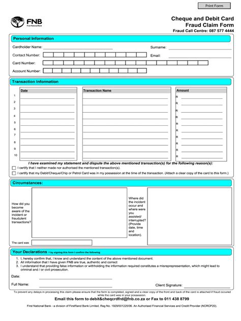 Fnb Fraud Claim Form Fill And Sign Printable Template Online