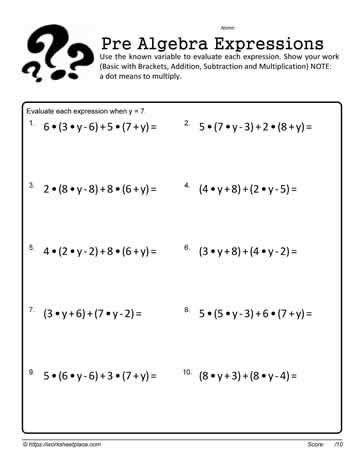 Evaluate The Expressions Worksheets