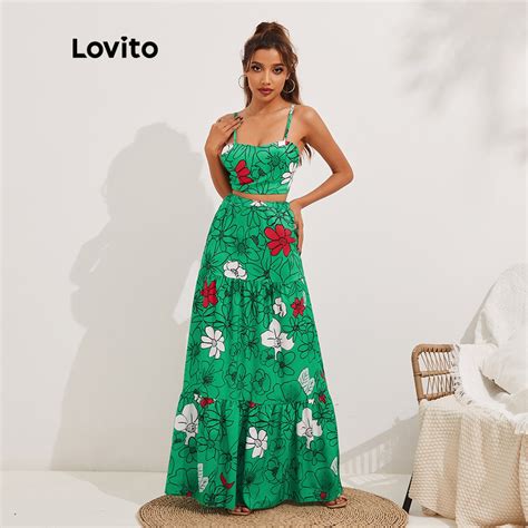 Lovito Vestido Longo Feminino Boho Estampa Floral Decote V