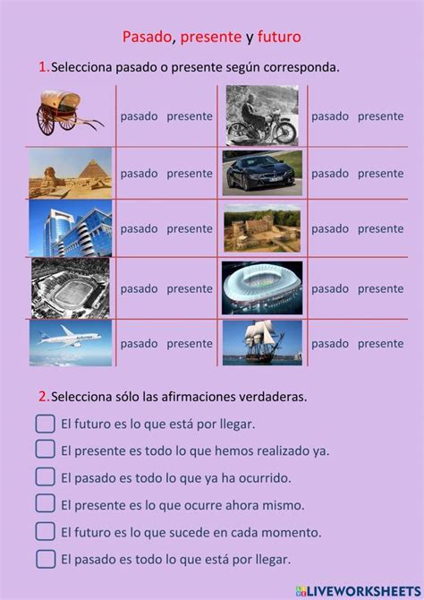 Pasado presente y futuro worksheet for 1º de Primaria Ciencias