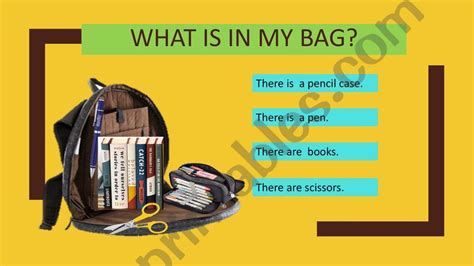 ESL English PowerPoints What Is In My Backpack