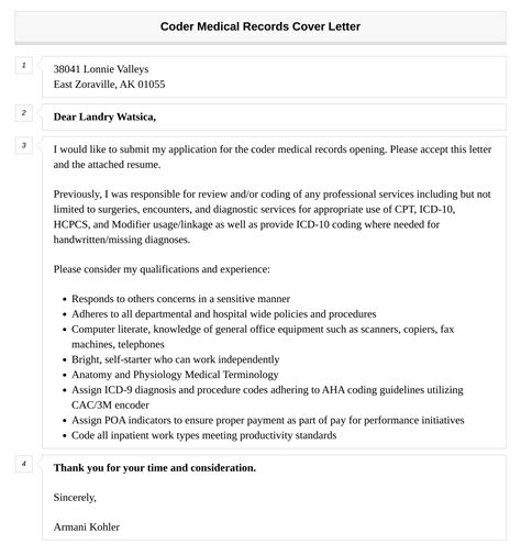 Coder Medical Records Cover Letter Velvet Jobs