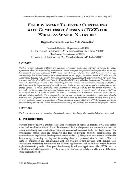 energy aware talented clustering with compressive sensing tccs for wireless sensor networks