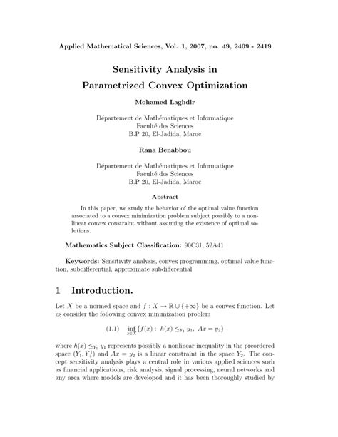 pdf sensitivity analysis in parametrized convex optimization