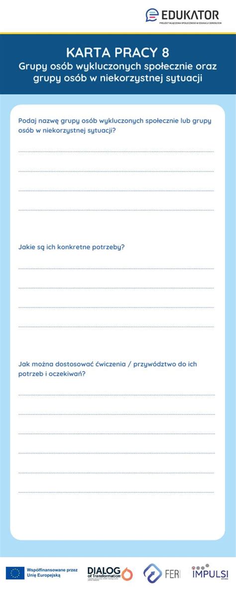 KARTA PRACY 8 Grupy osób wykluczonych społecznie oraz grupy osób w