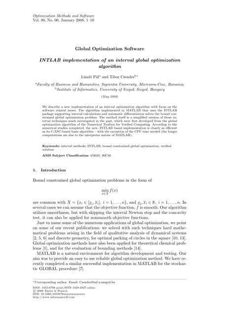 pdf intlab implementation of an interval global optimization algorithm