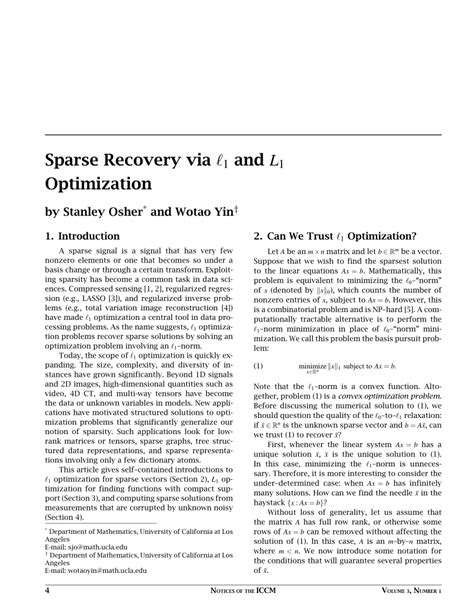 pdf sparse recovery via ell 1 and l 1 optimization