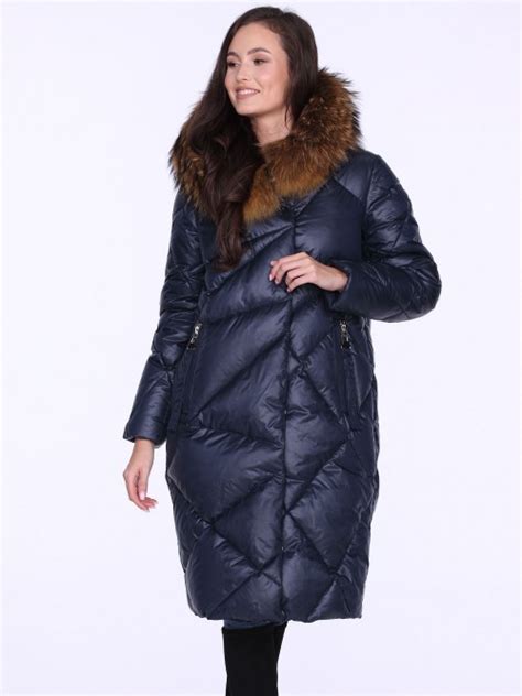 Elegancka Kurtka Damska Zimowa Z Futrem Jenota Kolor Granatowy Perso