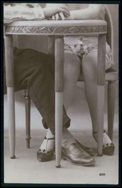 FRENCH RISQUE NEAR Nude Woman Legs Under Table Romance Old 1920s Photo