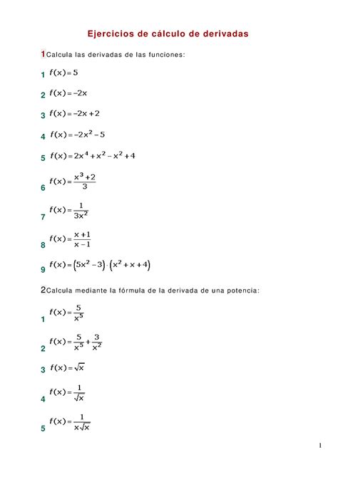 Ejercicios de derivadas 2 Ejercicios de cálculo de deri vadas 5 C a l