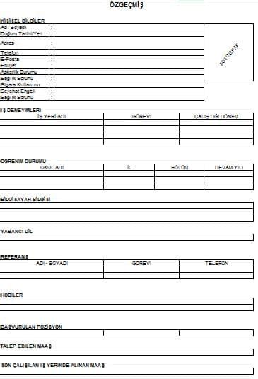 CV Örnekleri Word Pdf ve Excel