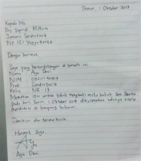 Contoh Surat Tulis Tangan Izin Tidak Masuk Kerja Delinewstv