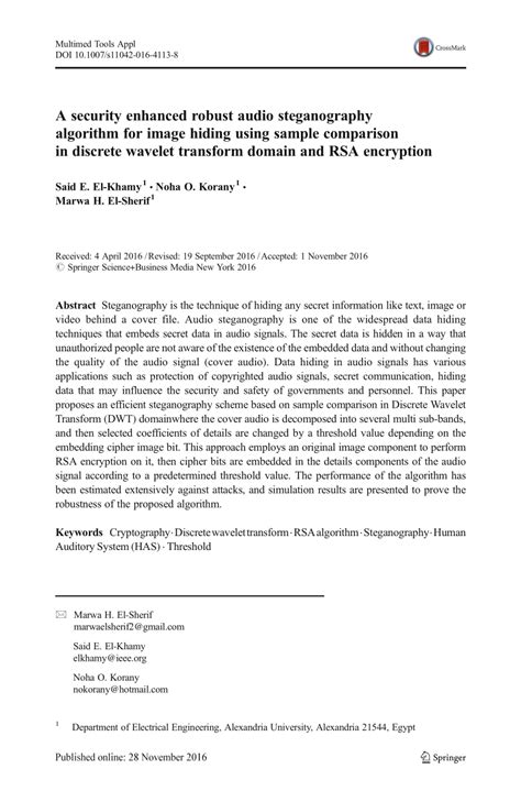 pdf a security enhanced robust audio steganography algorithm for image hiding using sample
