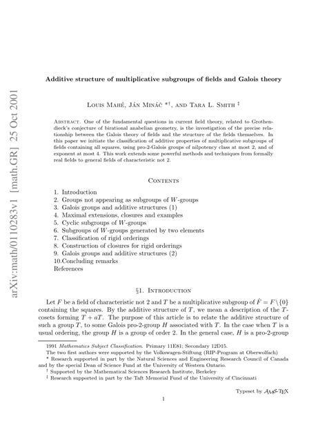 pdf additive structure of multiplicative subgroups of fields and galois theory