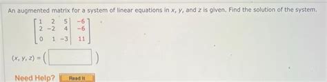 [solved] an augmented matrix for a system of linear equati