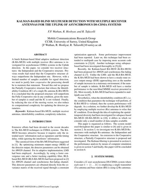 pdf kalman based blind multiuser detection with multiple receiver antennas for the uplink of