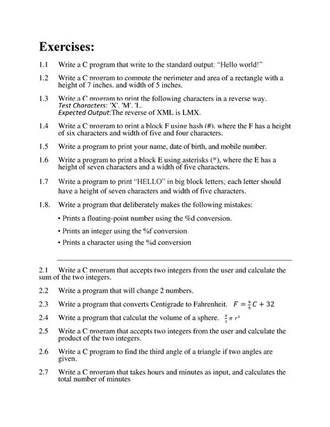 exercises exercises 1 write a c program that write to the standard output “hello world ” 1