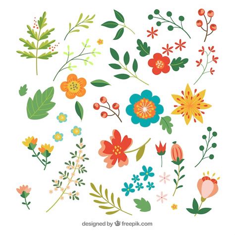 Conjunto De Flores Coloridas En Estilo Hecho A Mano Vector Gratis