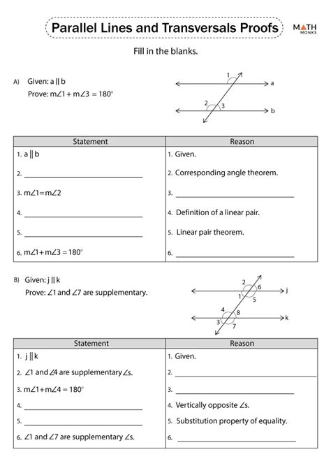 Parallel Lines And Transversals Worksheets Math Monks