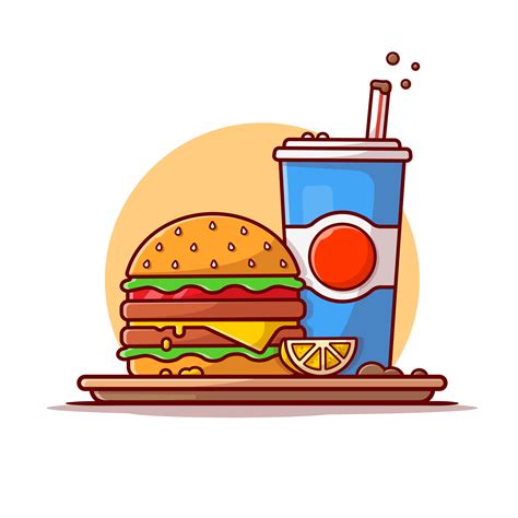 hamburgare och läsk tecknad vektor ikonillustration mat och dryck ikon