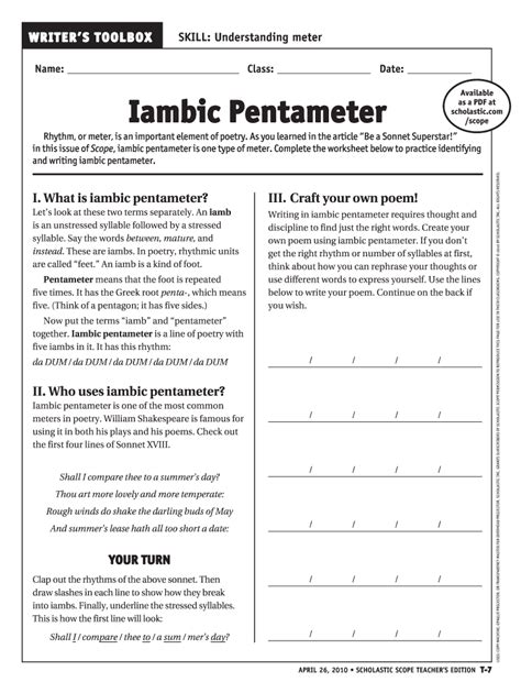 Iambic Pentameter Worksheet Fill Out Sign Online Dochub