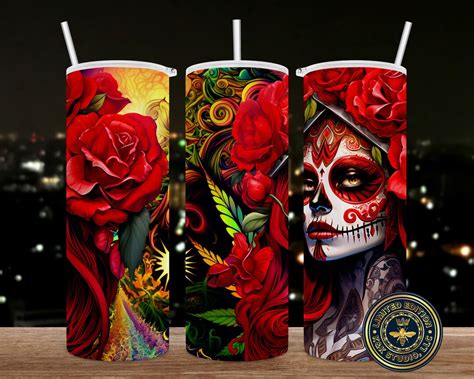 Catrinas Dia De Los Muertos Mexican Png Tumbler Template Sublimation