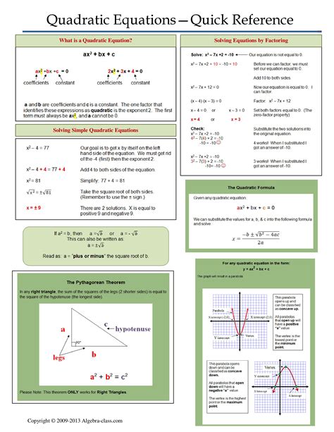 one page notes worksheet for quadratic equations unit quadratics quadratic equation math
