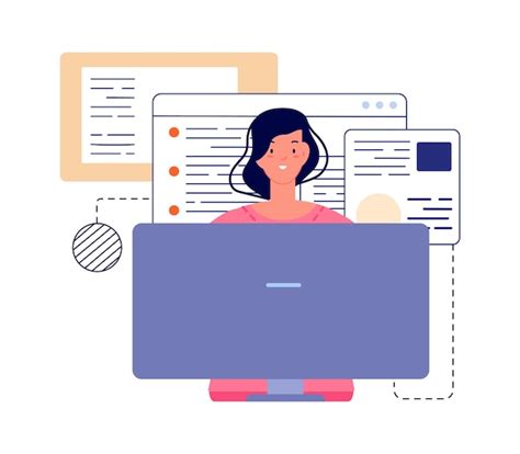 premium vector girl programmer character woman writer blogger or site developer female work on