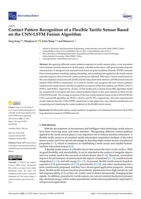 pdf contact pattern recognition of a flexible tactile sensor based on the cnn lstm fusion