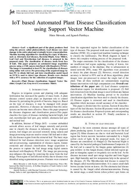 pdf iot based automated plant disease classification using support vector machine hiren