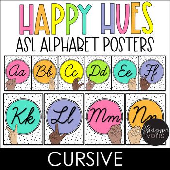 Bright Cursive ASL Alphabet By Shayna Vohs Teachers Pay Teachers