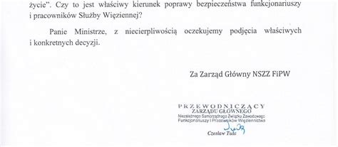 Pismo Zarządu Głównego NSZZFiPW skierowane do Ministra Sprawiedliwości