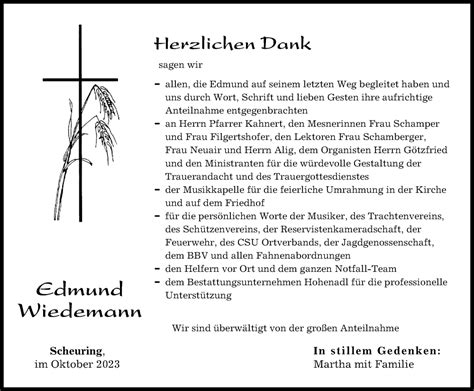 Traueranzeigen Von Edmund Wiedemann Augsburger Allgemeine Zeitung