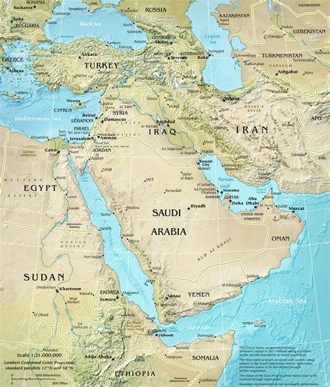 Labeled Physical Map Of Middle East